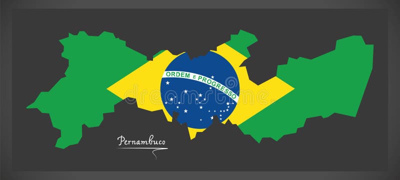 Pernambuco Map With Brazilian National Flag Illustration Stock Vector