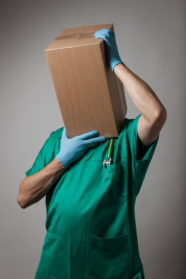 Doctor with Cardboard Box Head Stock Image - Image of head, healthcare ...