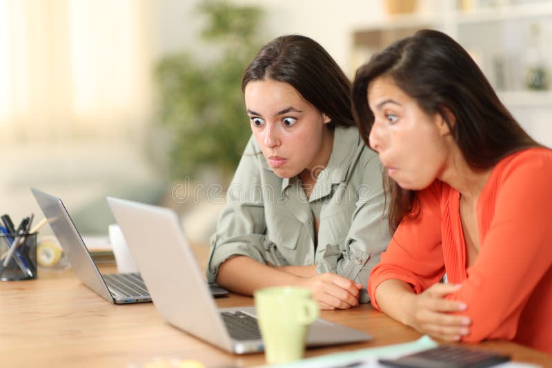 Perplexed Freelance Workers Checking Laptop Stock Image - Image of ...