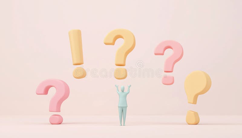 Perplexed Standing at Huge Question and Exclamation Signs Stock Image ...
