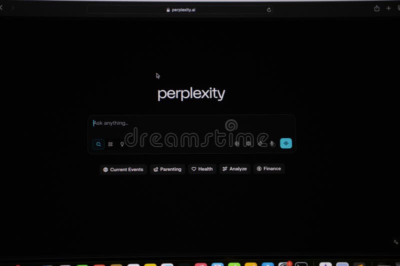 Perplexity, a AI Search Engine on the Laptop Screen in Landscape View ...