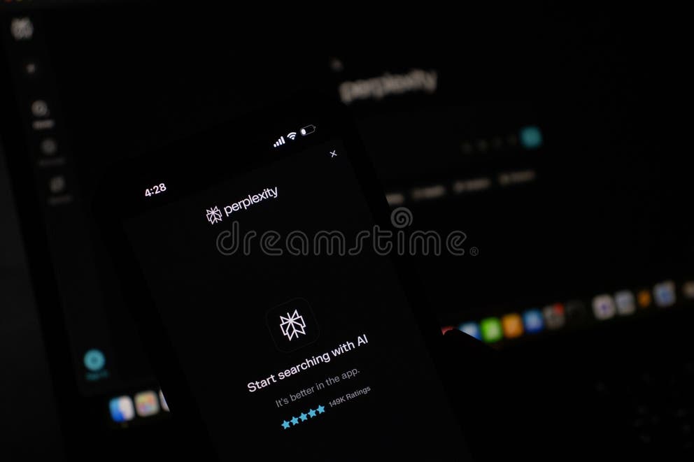 Perplexity, a AI Search Engine on the Mobile Screen in Landscape View ...