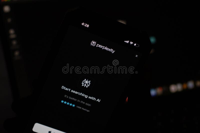 Perplexity, a AI Search Engine on the Mobile Screen in Landscape View ...