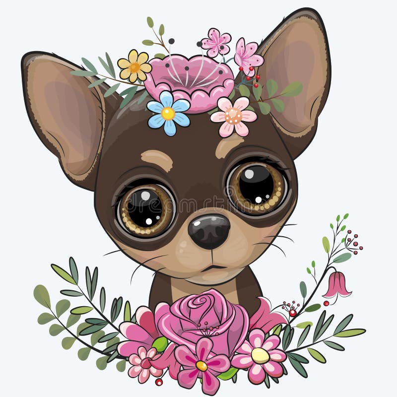 Perro Caricaturista Chihuahua Con Flores De Fondo Blanco Ilustración ... Perro Caricaturista Chihuahua Con Flores De Fondo Blanco Ilustración ...