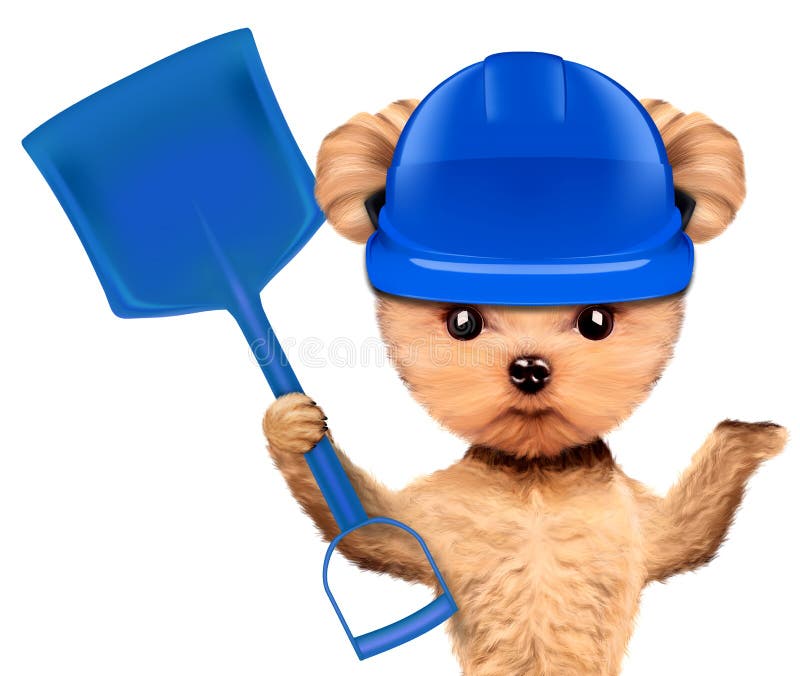 Perro Divertido Con La Pala Aislada En Blanco Stock de ilustración ...