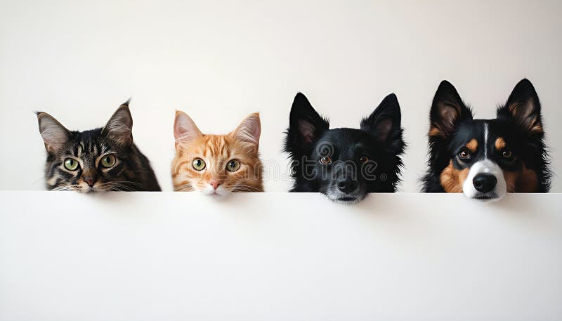 Perros Y Gatos Asomando El Banner De La Web Foto de archivo - Imagen de ...