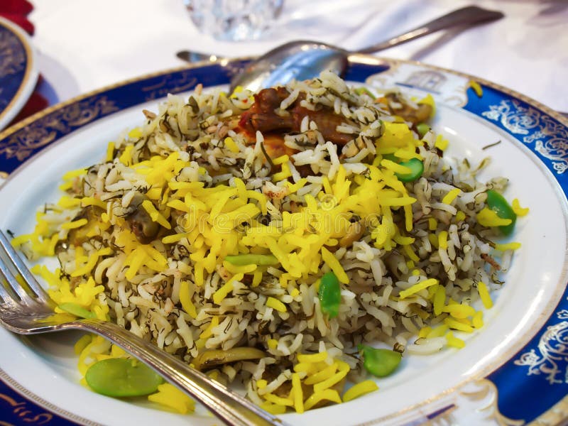 Persian Albaloo Polo with Sour Cherries and Chicken Stock Image - Image ...