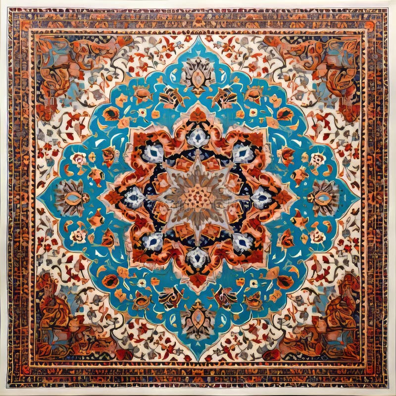 Exquisite Persian Carpet with Star-shaped Motif on White Background ...