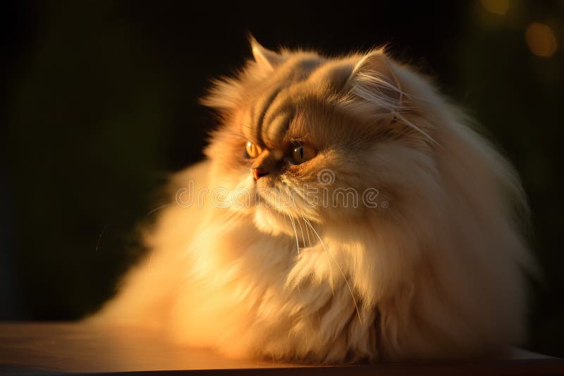 Persian Cat in the Light of the Setting Sun Close-up Stock Illustration ...