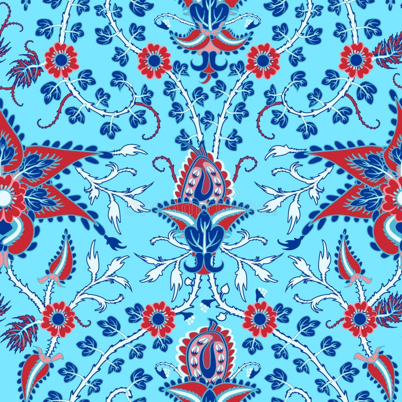 Persian Flowers And Leaves Seamless Pattern Floral Paisley Folck