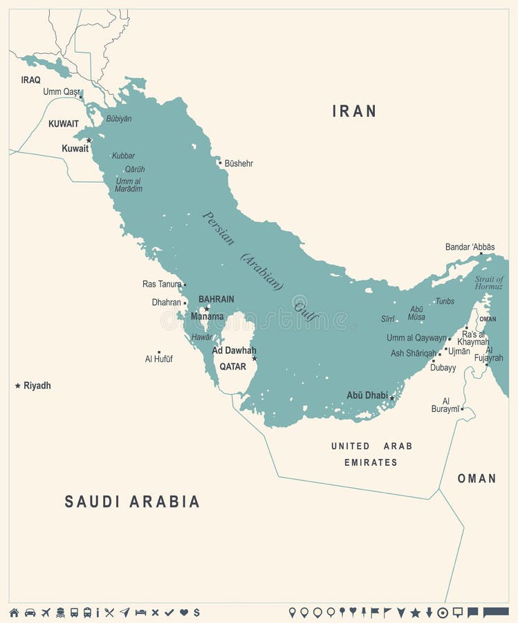Persian Gulf Map - Vintage Vector Illustration Stock Illustration ...