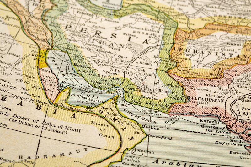 Persian Gulf on Vintage Map Stock Photo - Image of texture, paper: 46308094