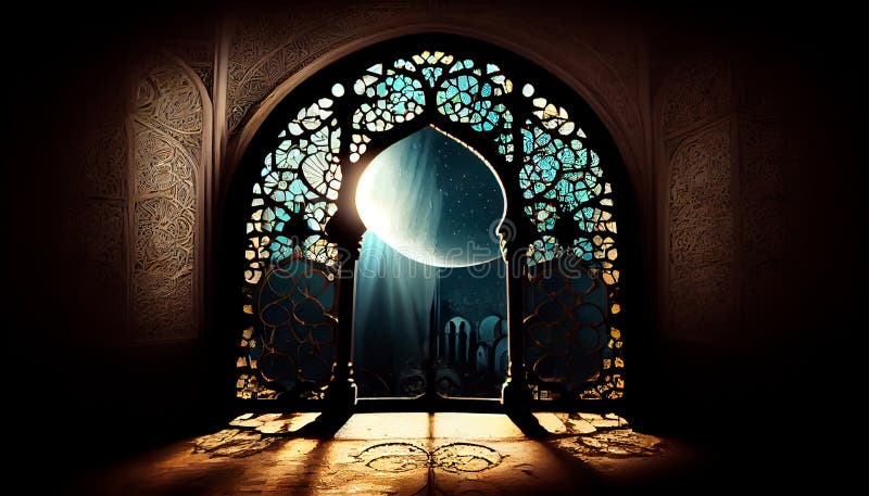 Persian Style Gate and Moon Stock Illustration - Illustration of mosque ...