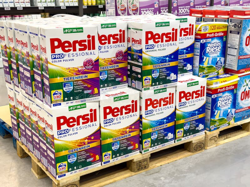 Persil Professional Detergent Boxes Stacked on Warehouse Pallets ...