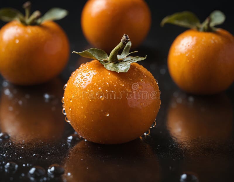 Persimmon, Fruit, Macro, Portrait. Fresh Persimmon with Water Drops ...