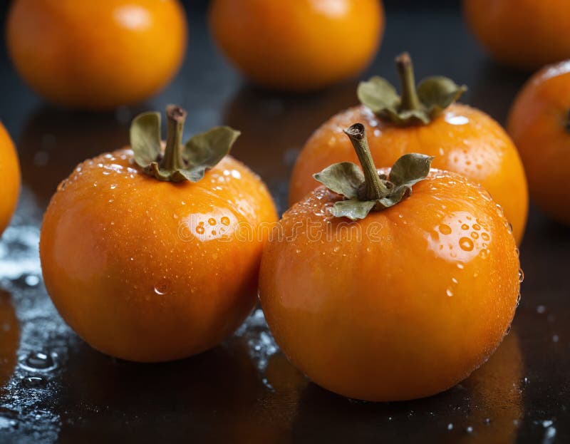 Persimmon, Fruit, Macro, Portrait. Fresh Persimmon with Water Drops ...