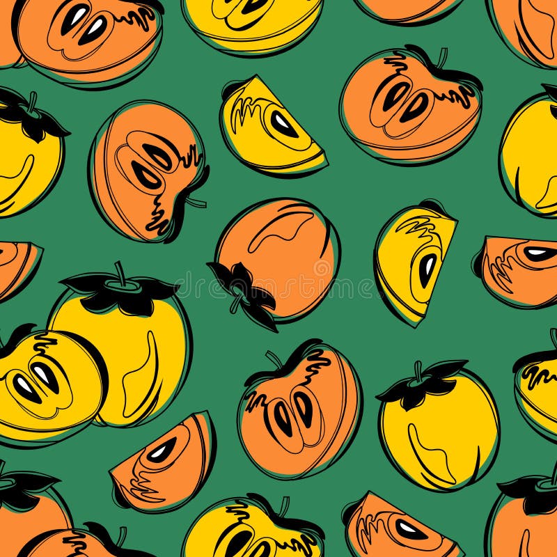 Persimmon Pattern Vector Illustration Isolated on a Green Background. a ...