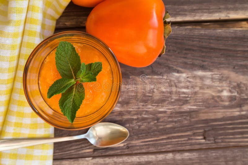 Persimmon Pulp in a Glass with Mint Stock Photo - Image of nutritious ...