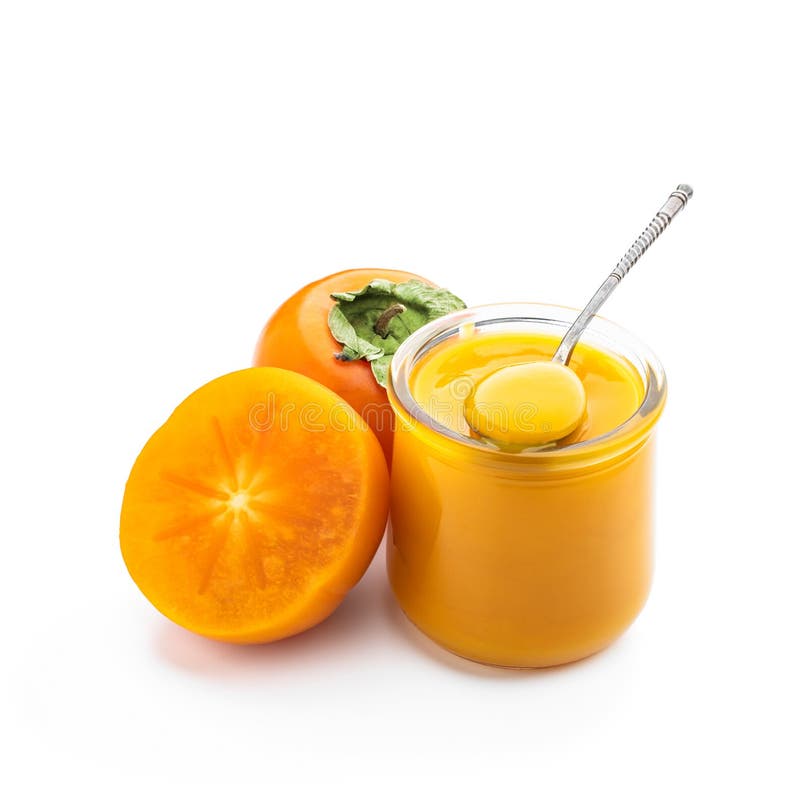 Persimmon Purree in Glass Jar Isolated on White Stock Image - Image of ...