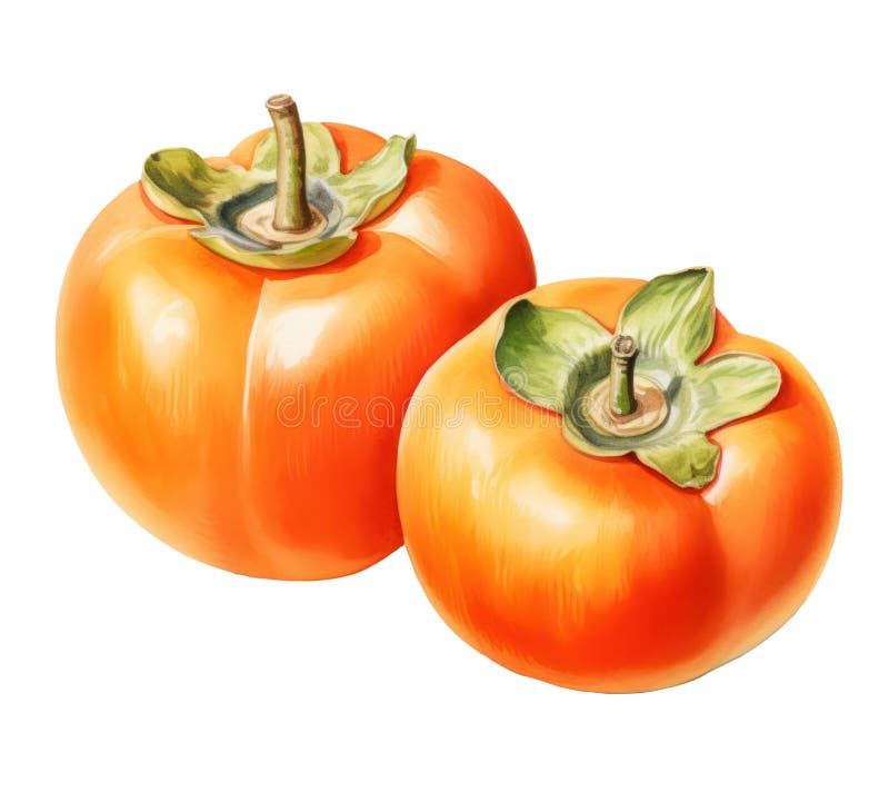 Persimmon Watercolor Drawing on Transparent Background in PNG Format ...