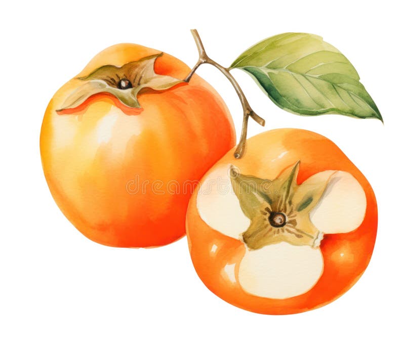 Persimmon Watercolor Drawing on Transparent Background in PNG Format ...