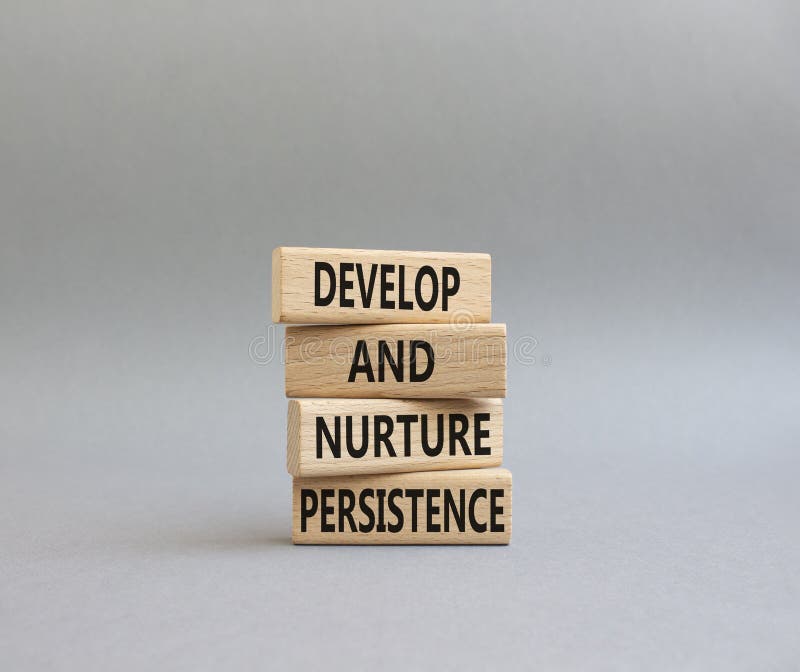 Persistence and Development Symbol. Wooden Blocks with Words Develop ...