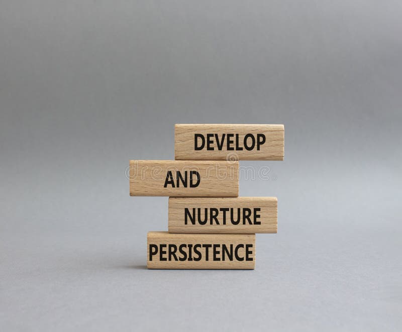 Persistence and Development Symbol. Wooden Blocks with Words Develop ...