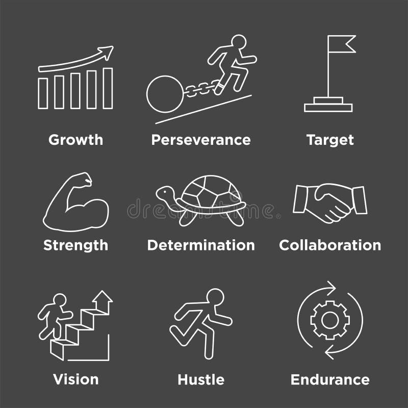 Persistence Icon Set with Image of Extreme Motivation and Drive Stock ...