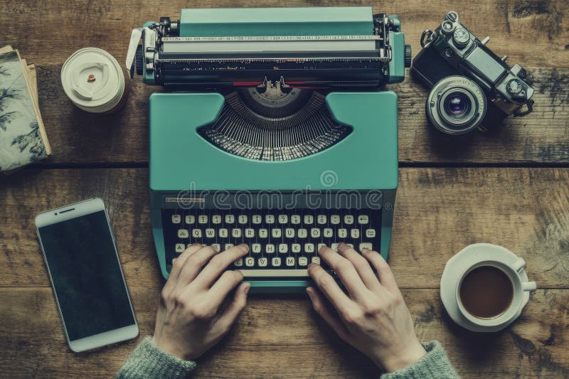 A Person is Actively Typing on a Typewriter while Also Using a Mouse ...