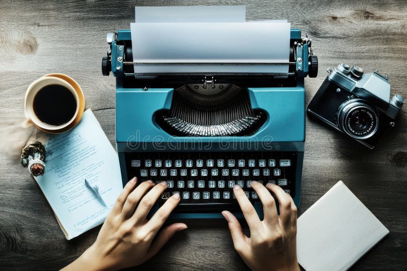 A Person is Actively Typing on a Typewriter while Also Using a Mouse ...