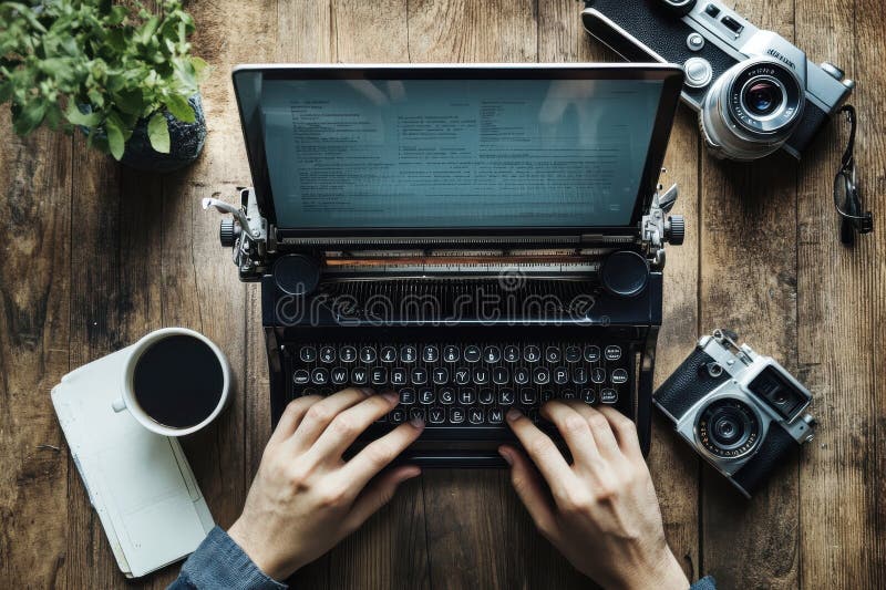 A Person is Actively Typing on a Typewriter while Also Using a Mouse ...