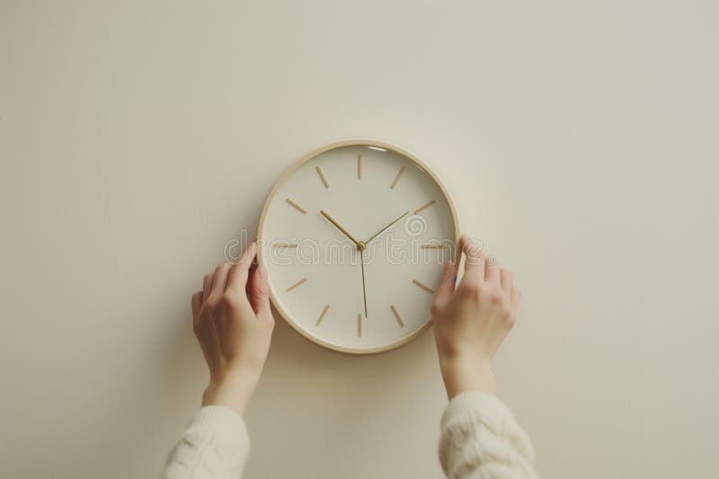 Person Adjusting a Plain Analog Wall Clock, Minimal Decor Stock ...