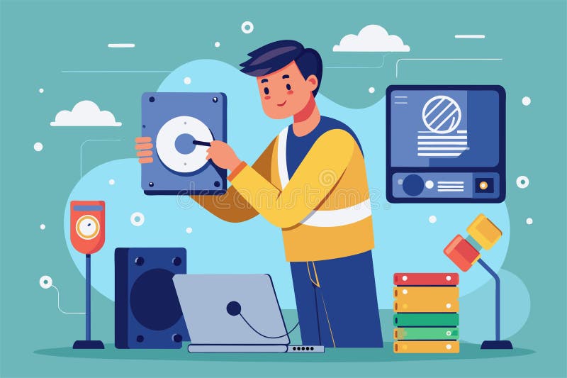 A Person is Adjusting a Storage Device while Surrounded by Tools and ...