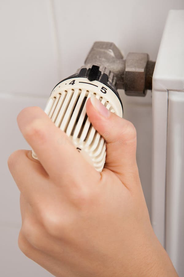 Person Adjusting Temperature by Thermostat Stock Image - Image of home ...