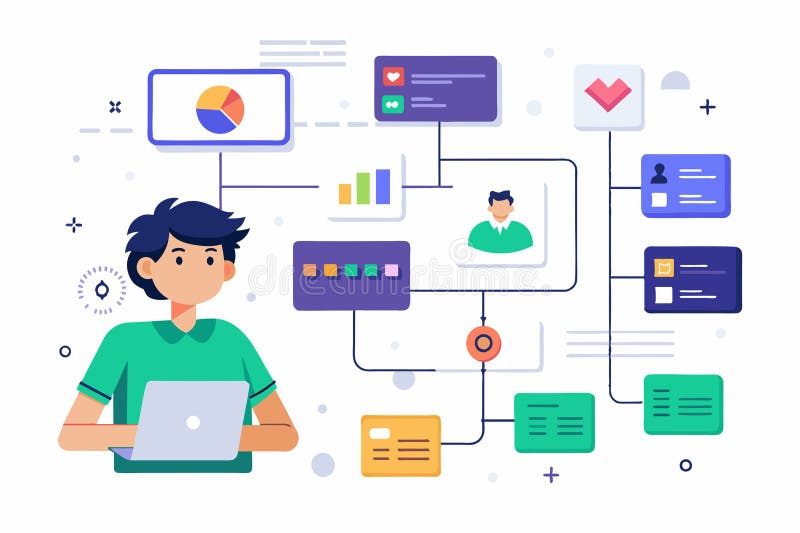 A Person Adjusts User Flow while Working on a Laptop, with Various ...