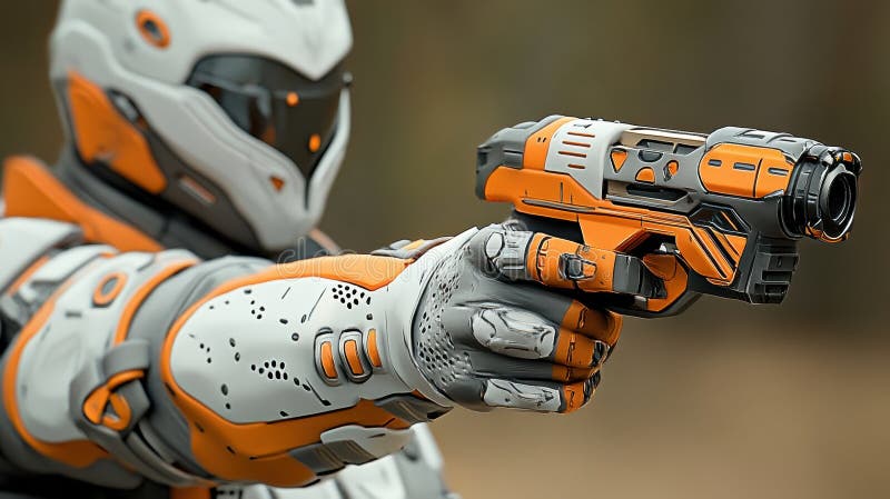 Futuristic Armored Figure Aims a High-tech Weapon with Precision, AI ...