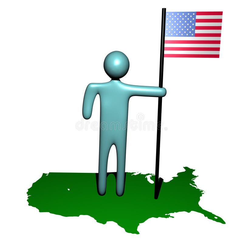 Person with American Flag on Map Stock Illustration - Illustration of ...