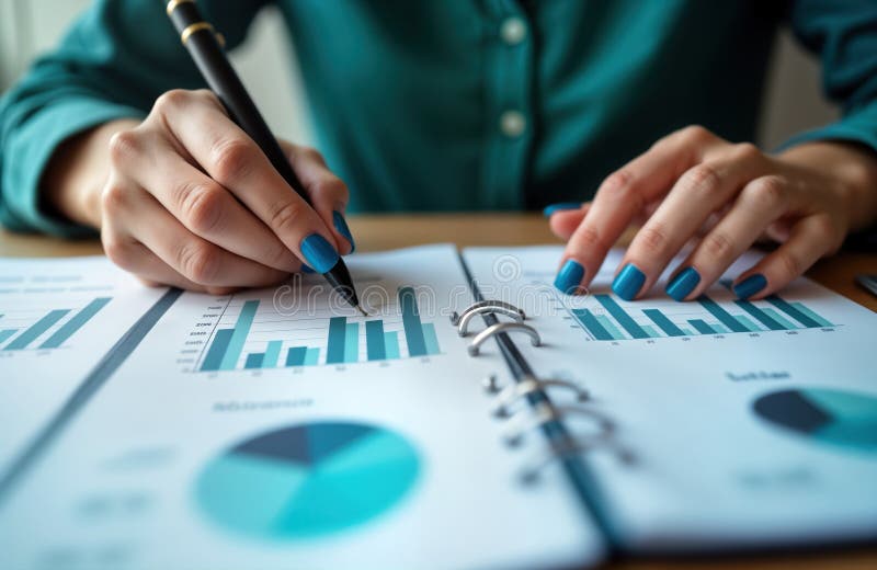 Person Analyzes Financial Data Using Graphs, Charts. Hands Adjust ...