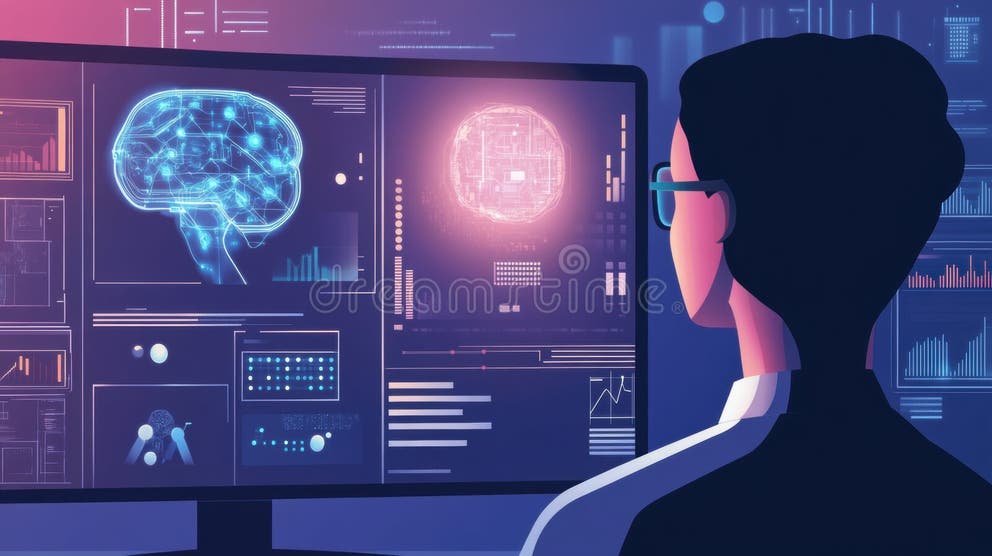 Person Analyzing Advanced Ai Data on a Computer Screen Stock ...