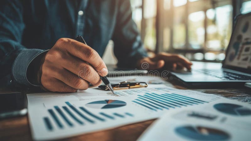 Person Analyzing Business Charts on a Desk with Laptop Stock Image ...