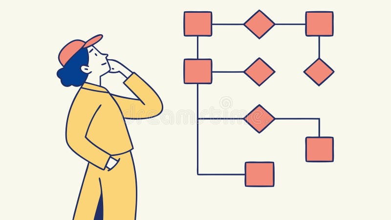 Person Analyzing Complex Flowchart, Problem Solving, Data Analysis, Vector Design Generative AI ...