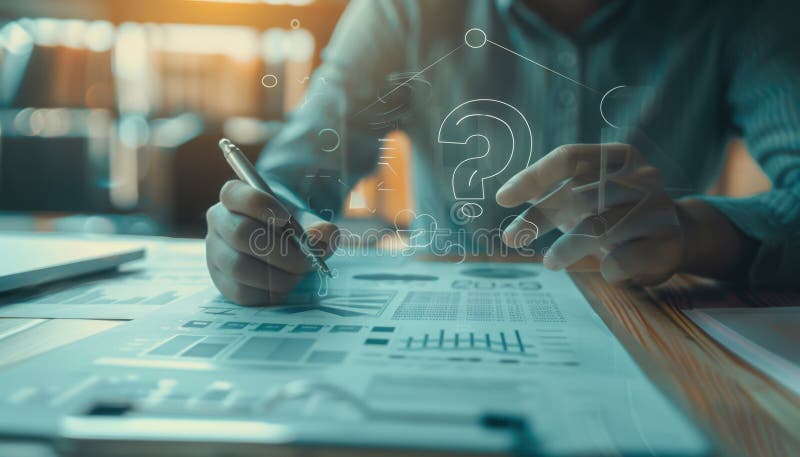 Person Analyzing Data and Charts while Brainstorming Ideas in a Modern Workspace Stock ...