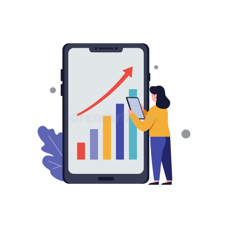 Person Analyzing Data on a Smartphone with Growing Bar Graph ...