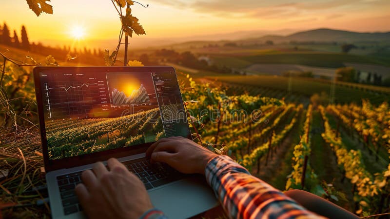 A Person Analyzing Data on Sustainable Agriculture in a Vineyard Using ...