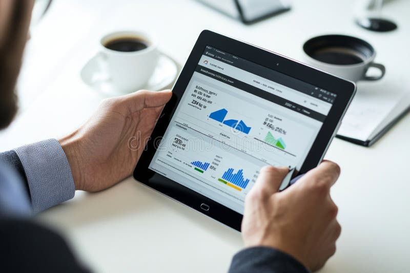 Tablet with Charts and Reports on Office Desk Workplace. Stock Image ...