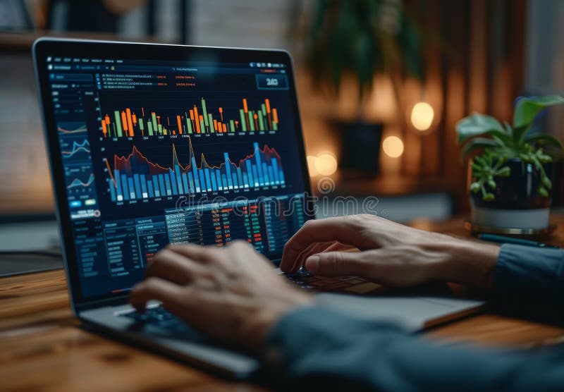 Person Analyzing Financial Data on Laptop Computer at Night Stock Photo ...