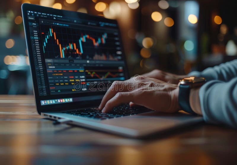 Person Analyzing Financial Data on Laptop Computer at Night Stock Photo ...