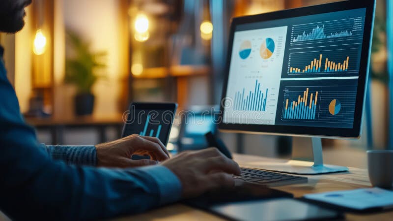 Person Analyzing Financial Data on Multiple Screens Stock Image - Image ...