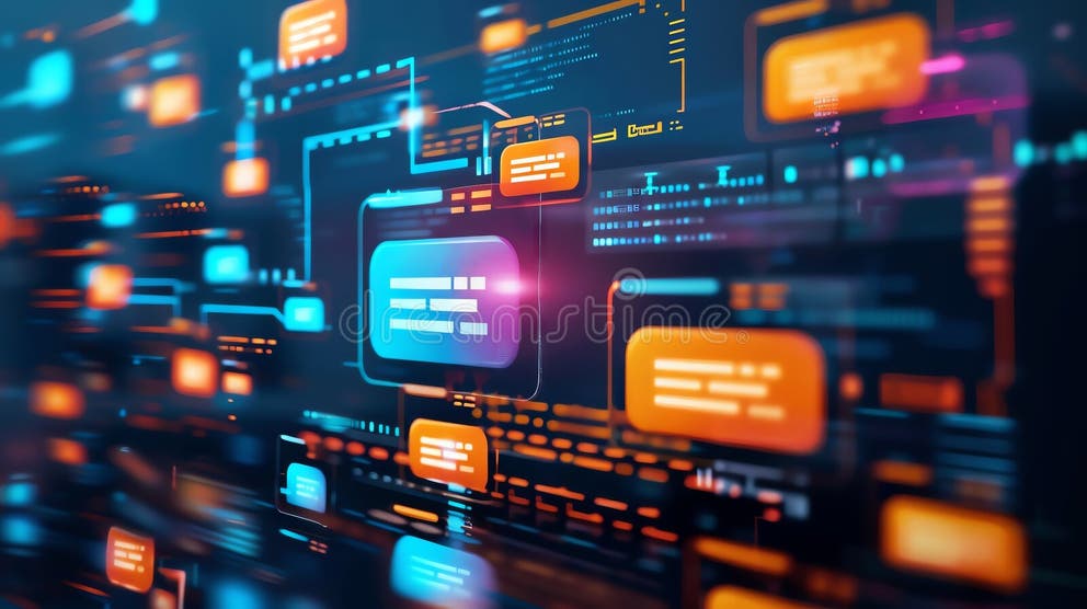 Person Analyzing Futuristic Digital Data on Multiple Screens ...