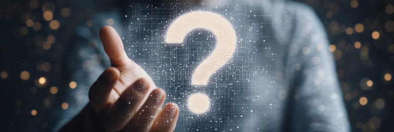 A Person Analyzing a Glowing Question Mark on a High-tech Digital ...